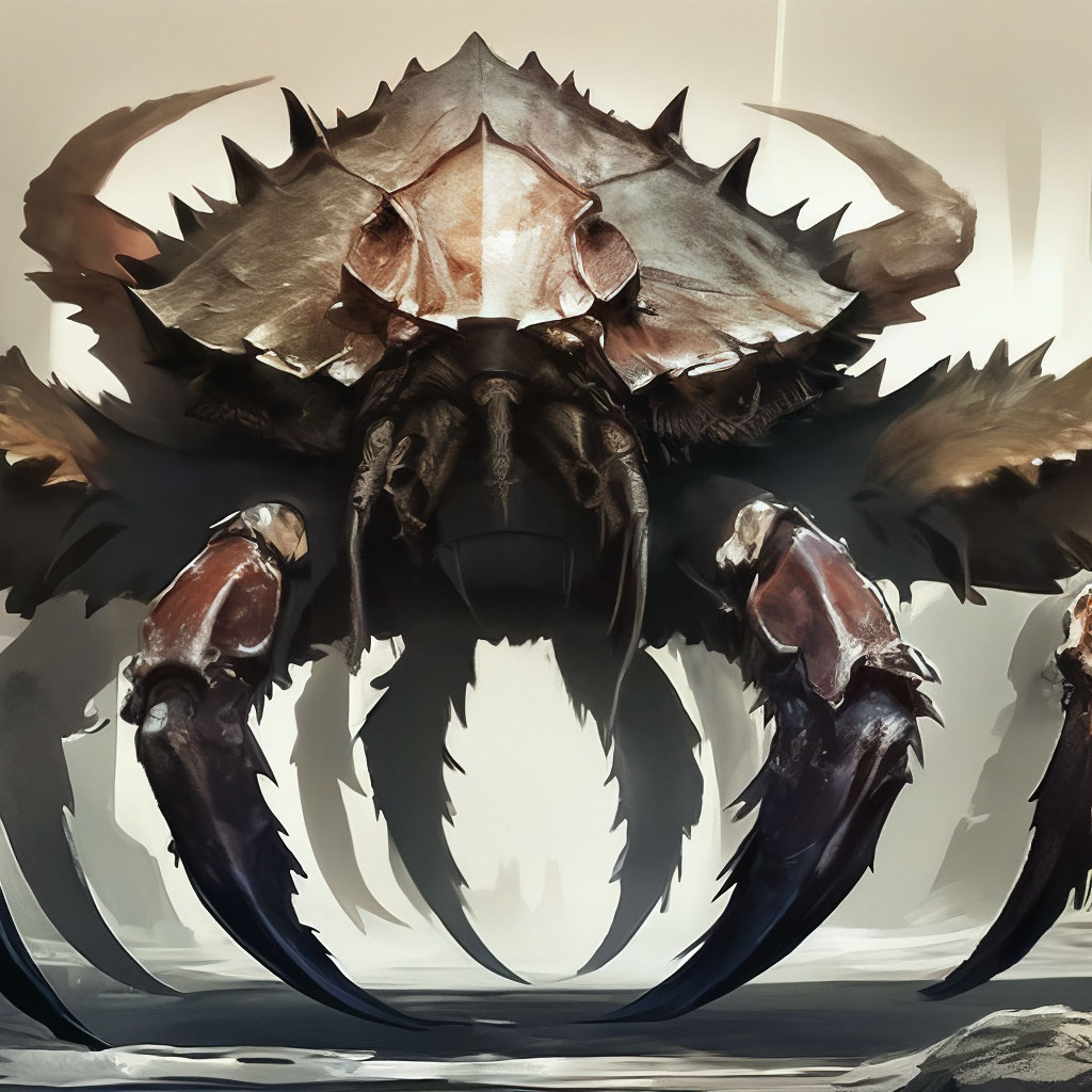 "The giant crab is a huge creature with a hard shell and powerful long ...