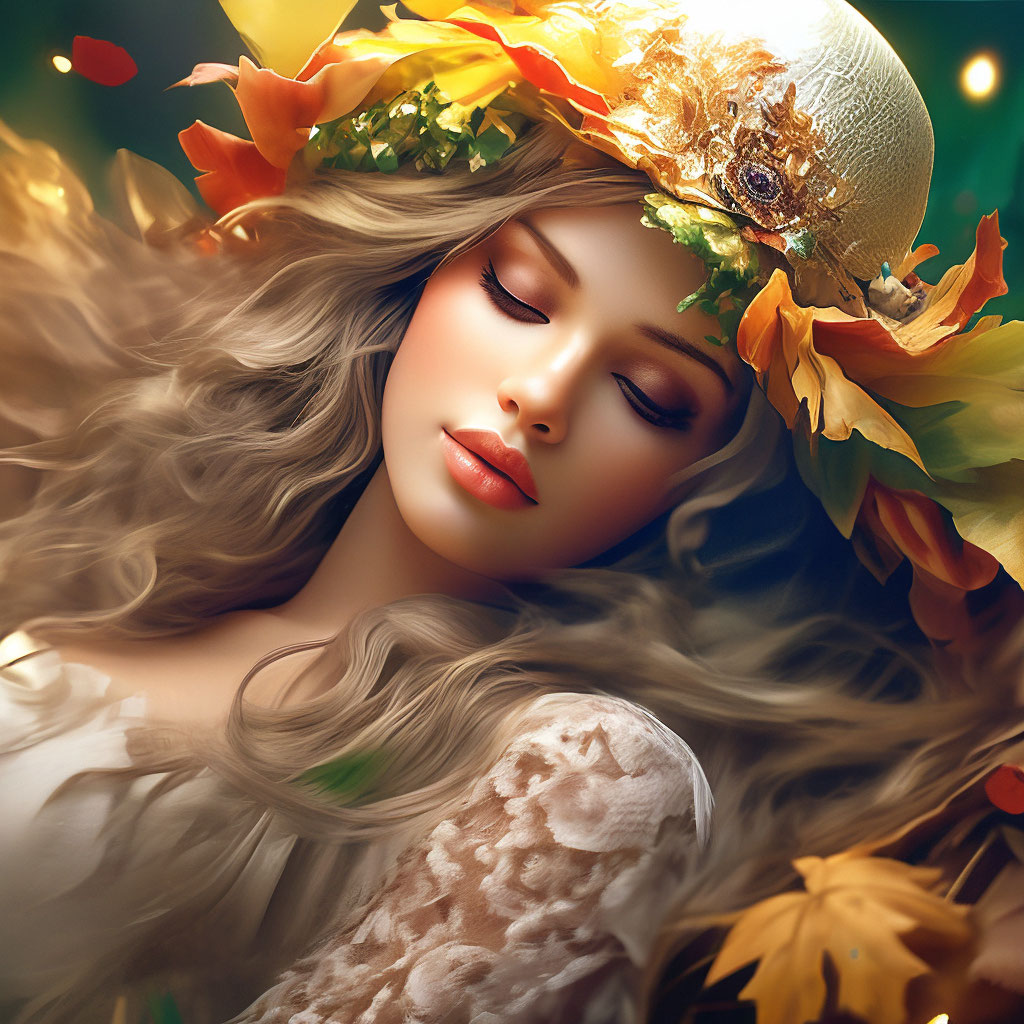 "Fantasy, ephemeral woman, lots of hair, disheveled hair, peach lips ...