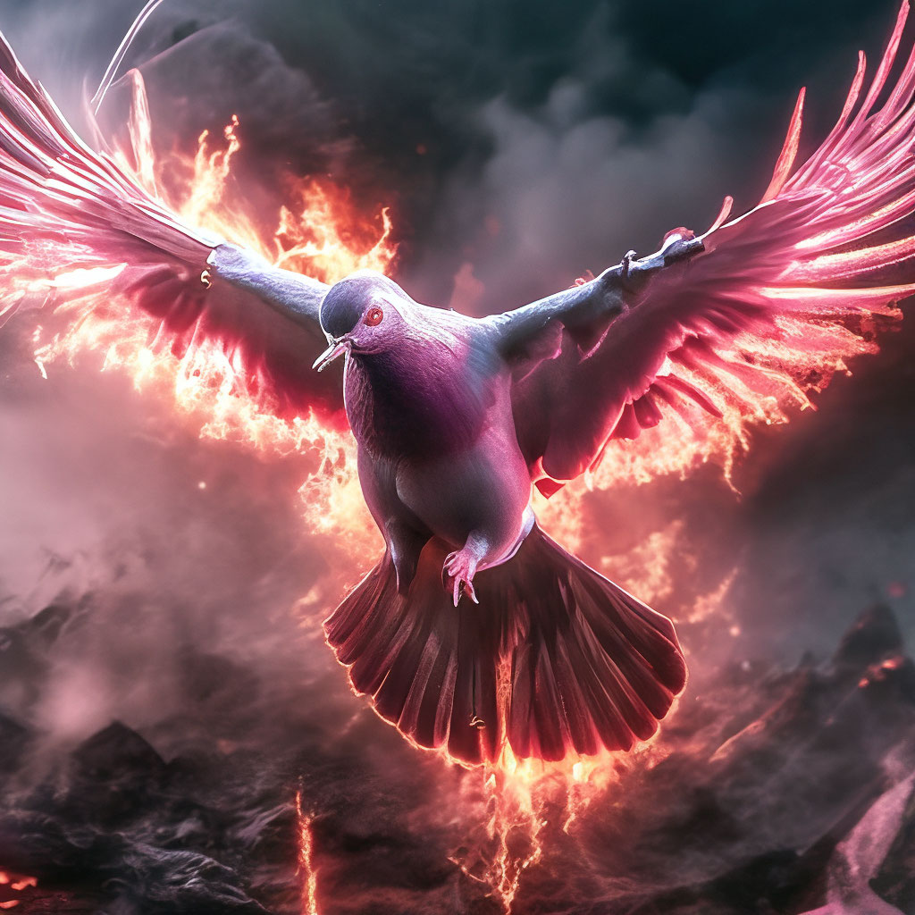 "High-quality realistic phoenix pigeon, pink fog, plasma, electricity ...
