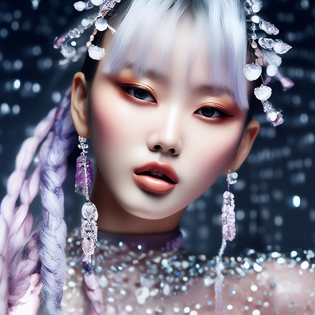 "Fashion magazine,the Korean girl is woven from transparently wet tulle ...