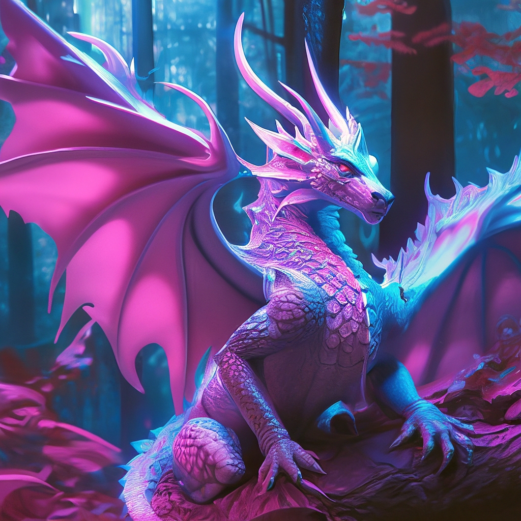 "Hyperrealism. twilight dragon with open wings in a fairy forest ...