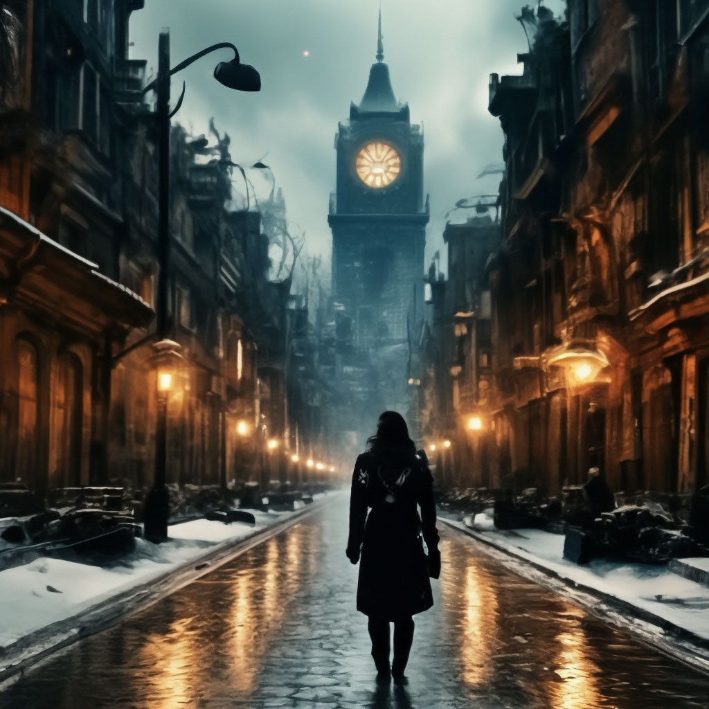"The first snow in the city" — image created in Shedevrum