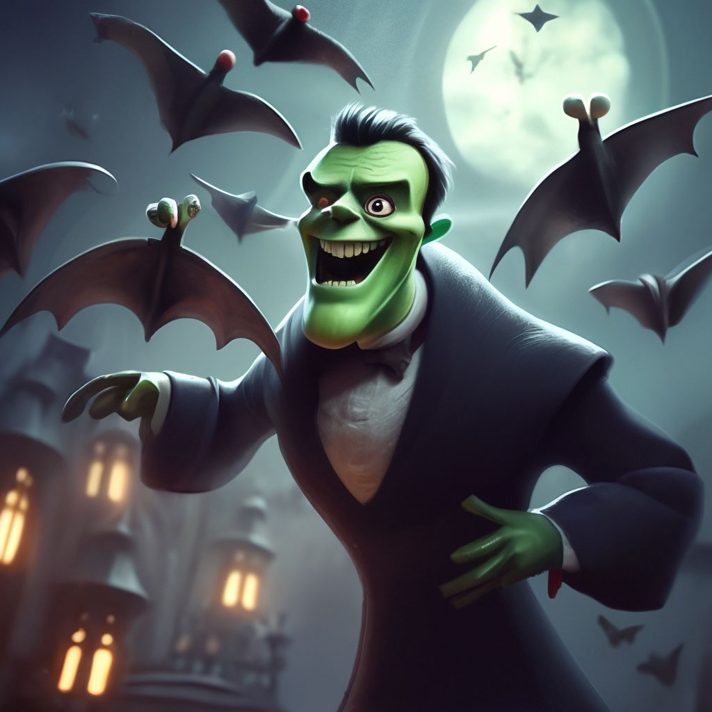 "Cartoon Frankenstein catches bats, beautiful, professional photo ...