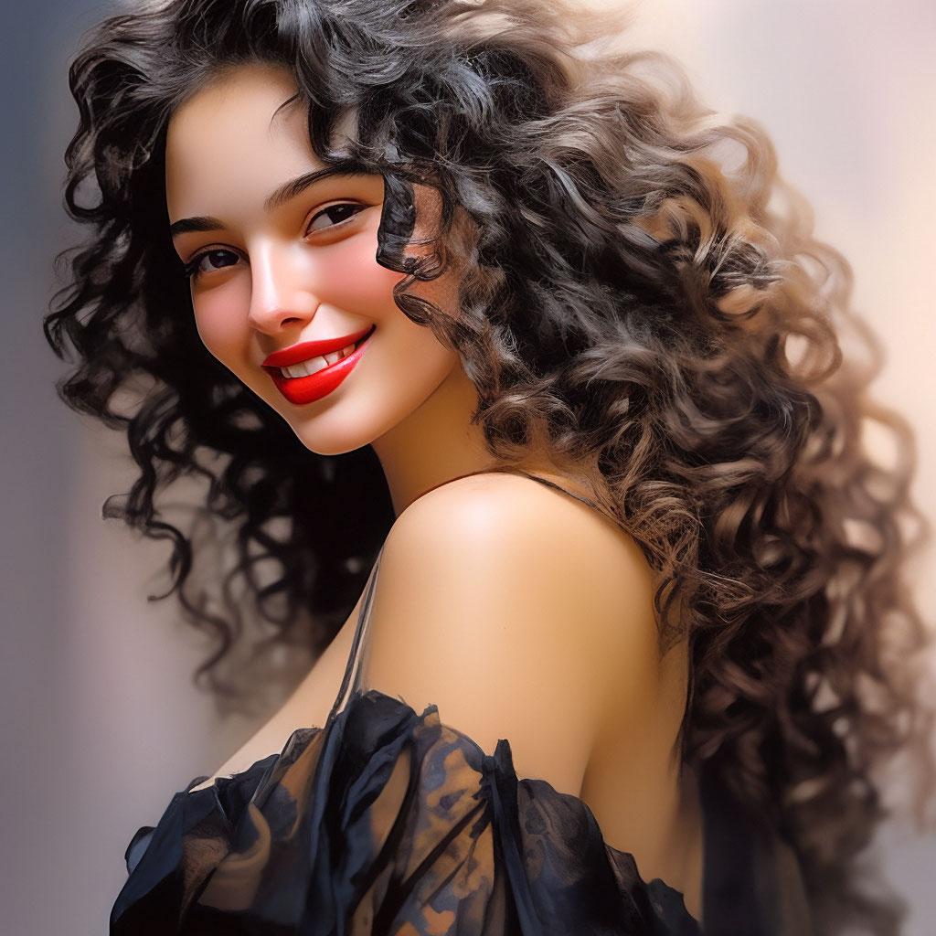 "Beautiful spaniard, black curls, curls, invisible transparent tunic ...