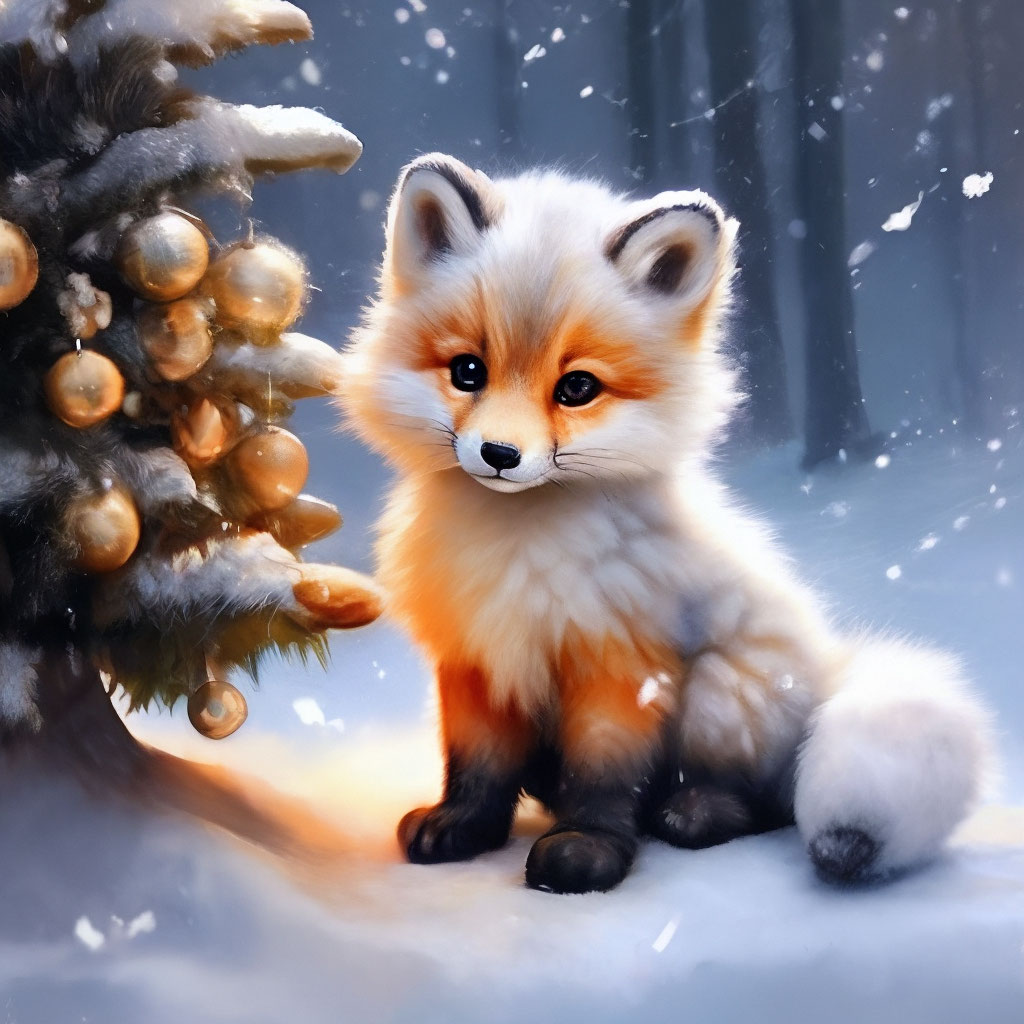 " ️ beautiful fluffy baby fox cub, around a beautifully decorated ...