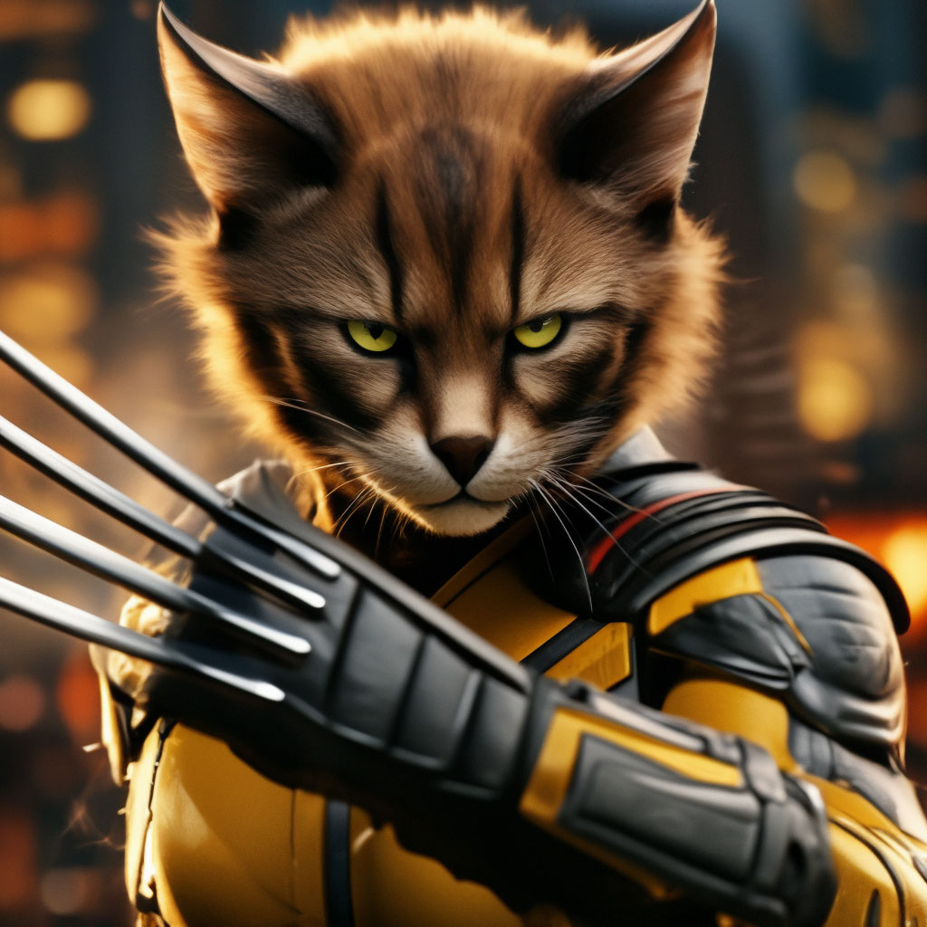 "Wolverine cat, one of the X-men team, In a fighting stance, iron ...