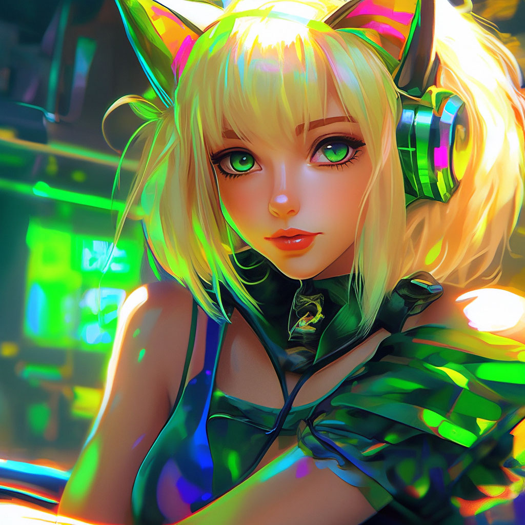 "Cute girl,bright expressive green eyes,blonde hair,cat-like look ...