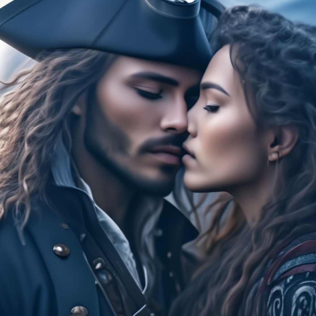 "A pirate girl kisses Captain Korobl" — image created in Shedevrum
