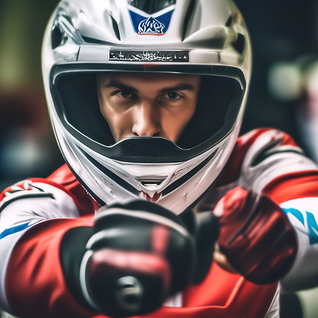 "Pumped-up racer's fist, helmet, hyperrealistic" — image created in ...