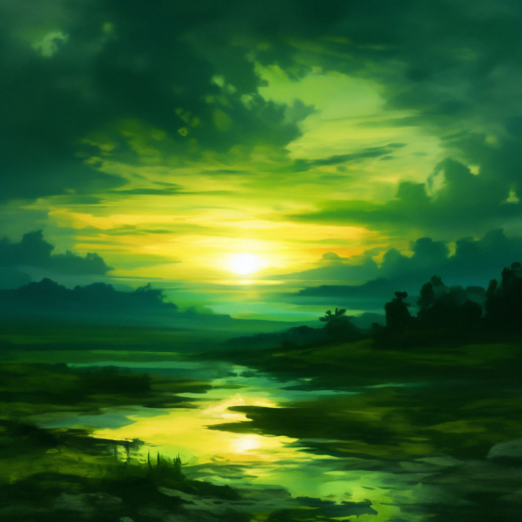 "Light green sunset" — image created in Shedevrum