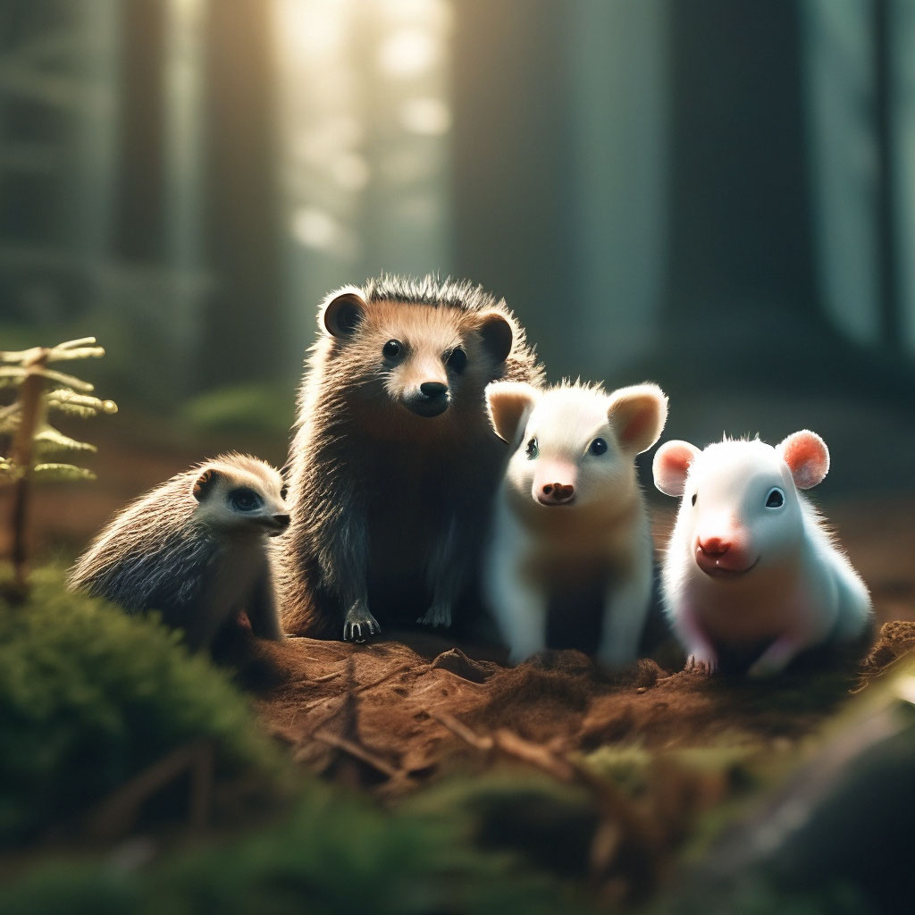 "Three friends a hedgehog, a pig, and a bear cub sit together in a ...