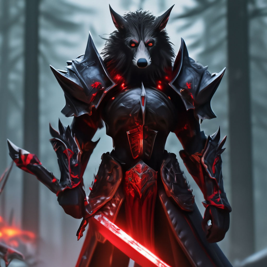 "Worgen from WoW,holding a sword,eyes glowing red,full-length,forest in ...