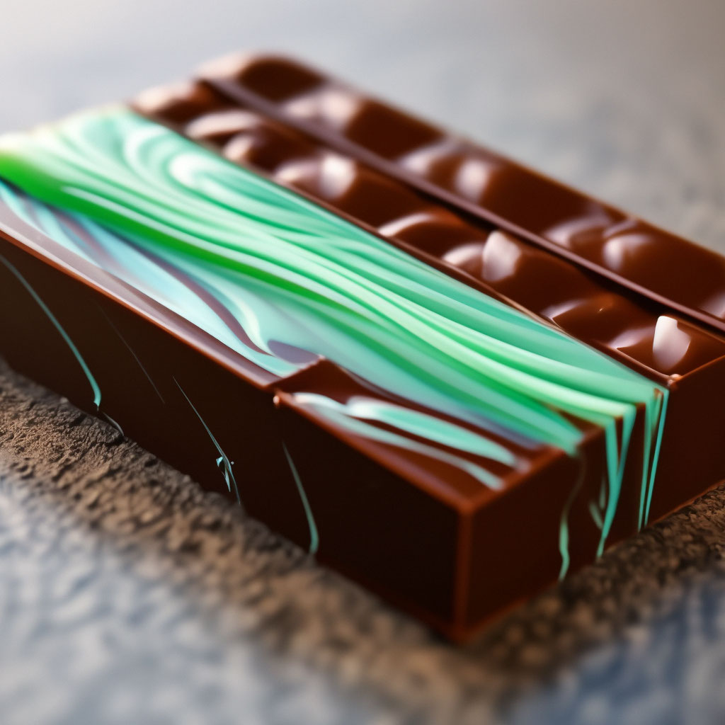 "Chocolate bar layering,photorealism, handmade mint chocolate, amber ...