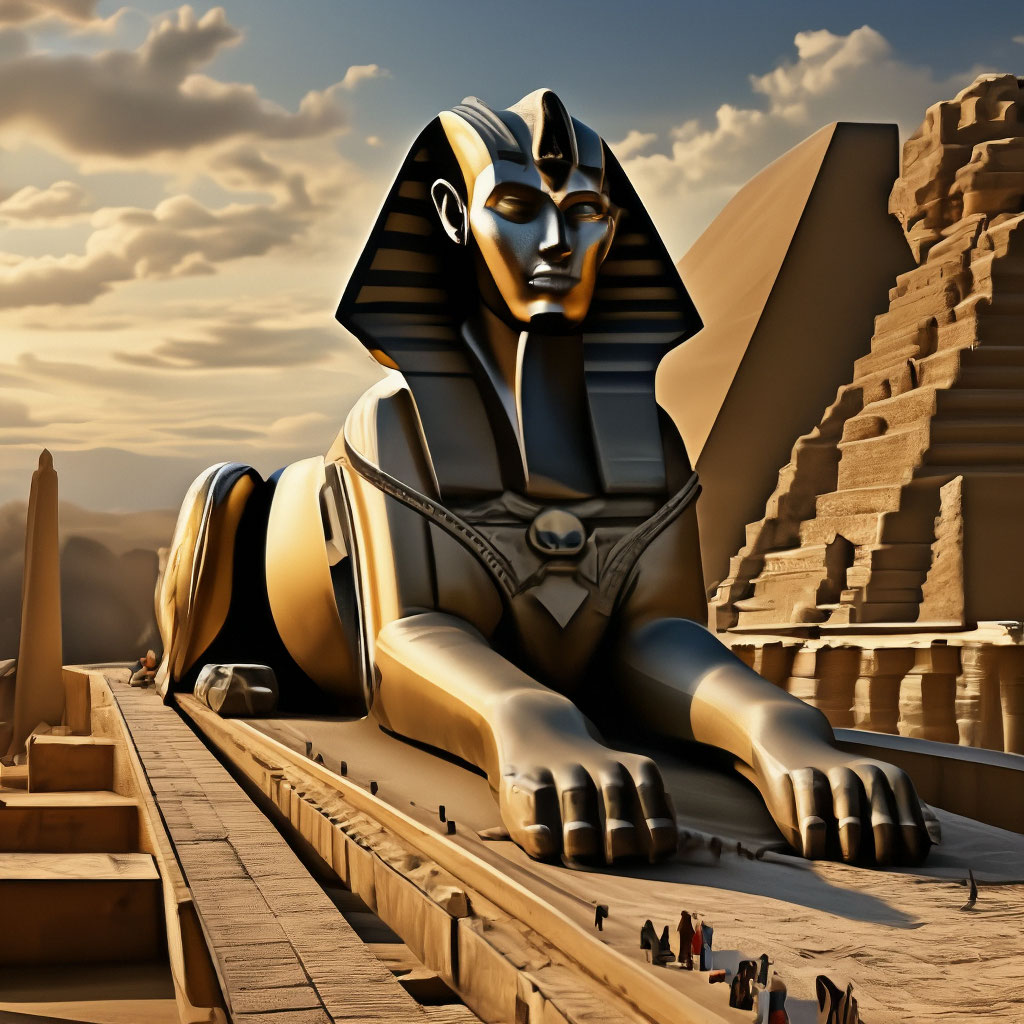 "Ancient Egypt, the construction of the Sphinx. High precision, ink ...