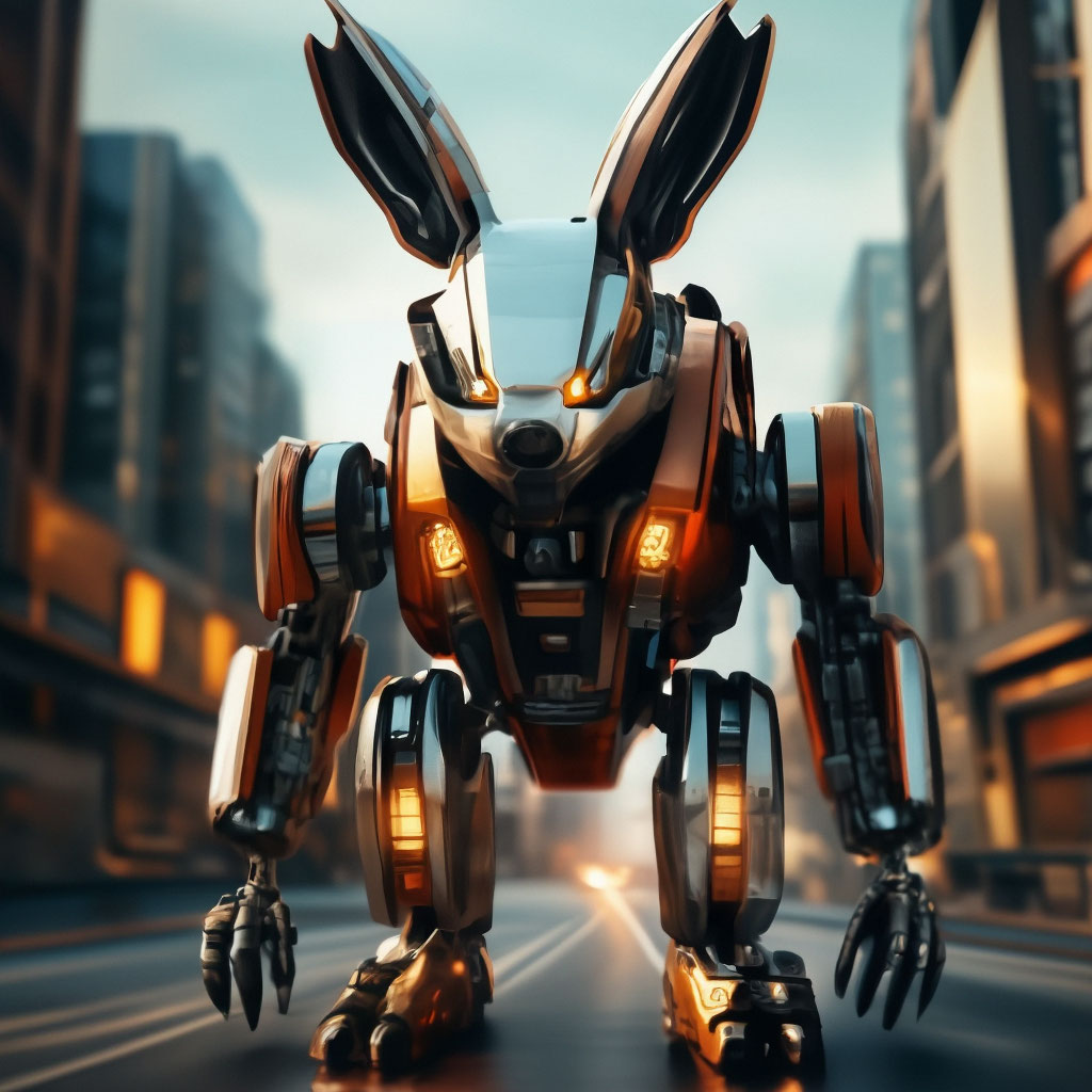 "The big robot rabbit is a mechanoid" — image created in Shedevrum