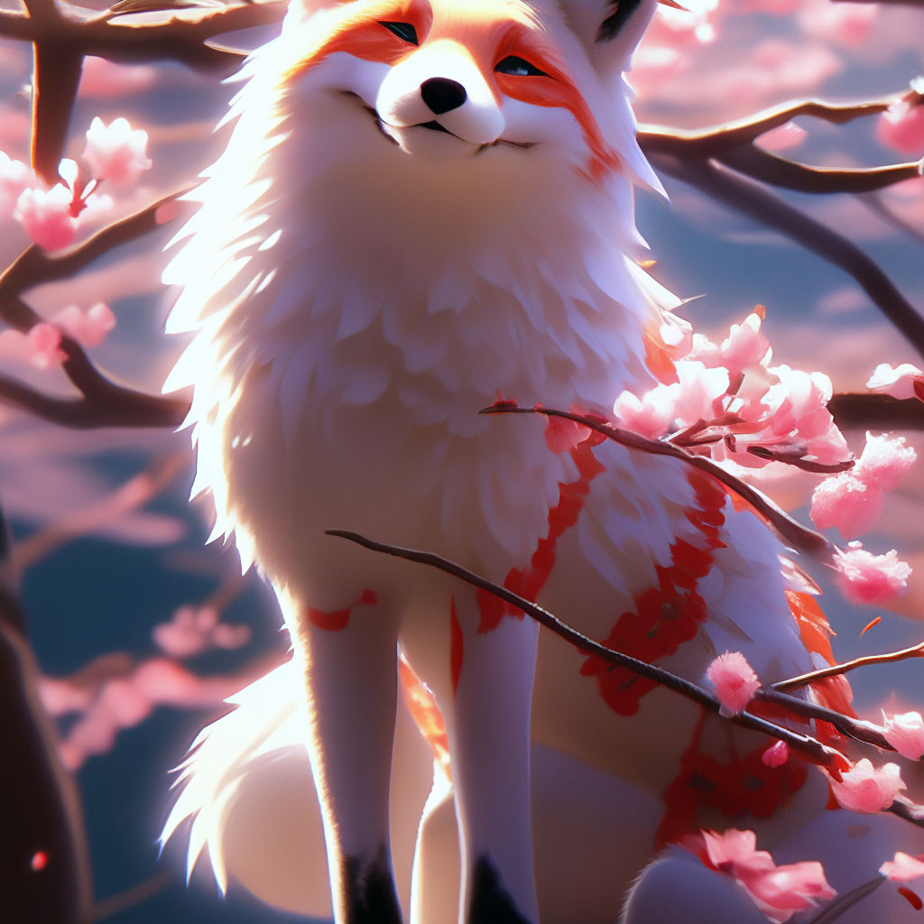 "Magic fox,sakura, japan, kitsune aesthetically pleasing, beautiful ...