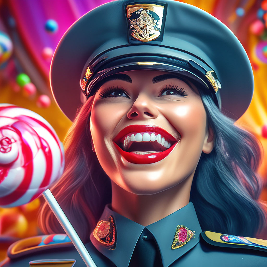 "Vulgar lady cop, big lollipop in mouth,passionate lips,devilishly ...