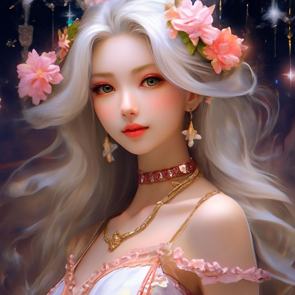"Stylish girl star, in the style of anime Yoshitaka Amano, hyperrealism ...