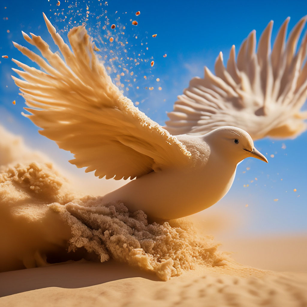 "A bird made of sand,a fantastic creature made of sand,surrealism ...