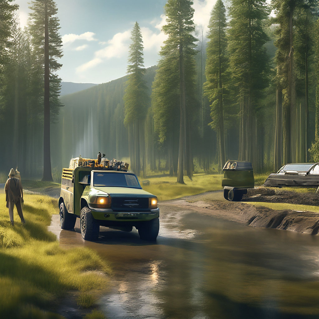 "Professional photo. two bearded geologists ride a swamp walker to a ...