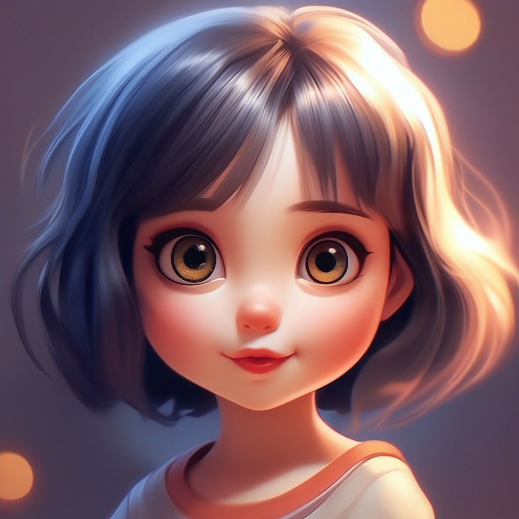 "Cute girl with a round face bulging round big eyes" — image created in ...