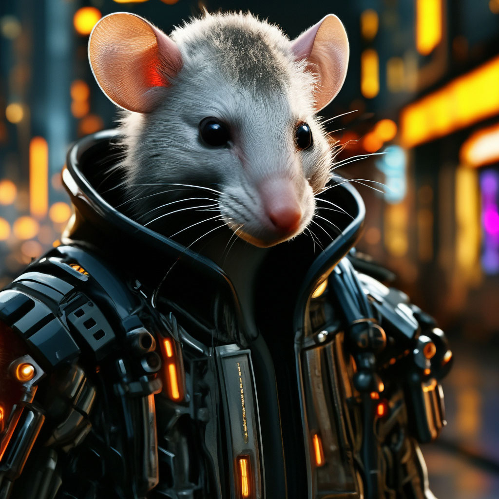 "3d, cyberpunk, rat, cyberimplants, high detail, high resolution, super ...