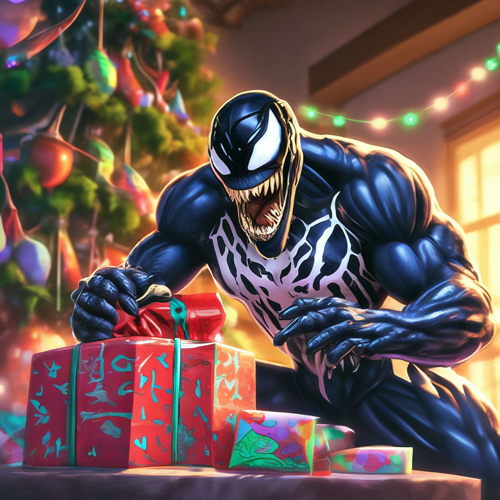 "Venom brought gifts under the tree" — image created in Shedevrum