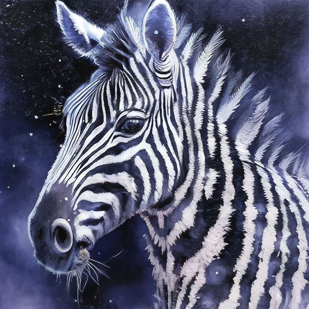 "Watercolor with black ink, fine drawing, zebra horror, pixel graphics ...