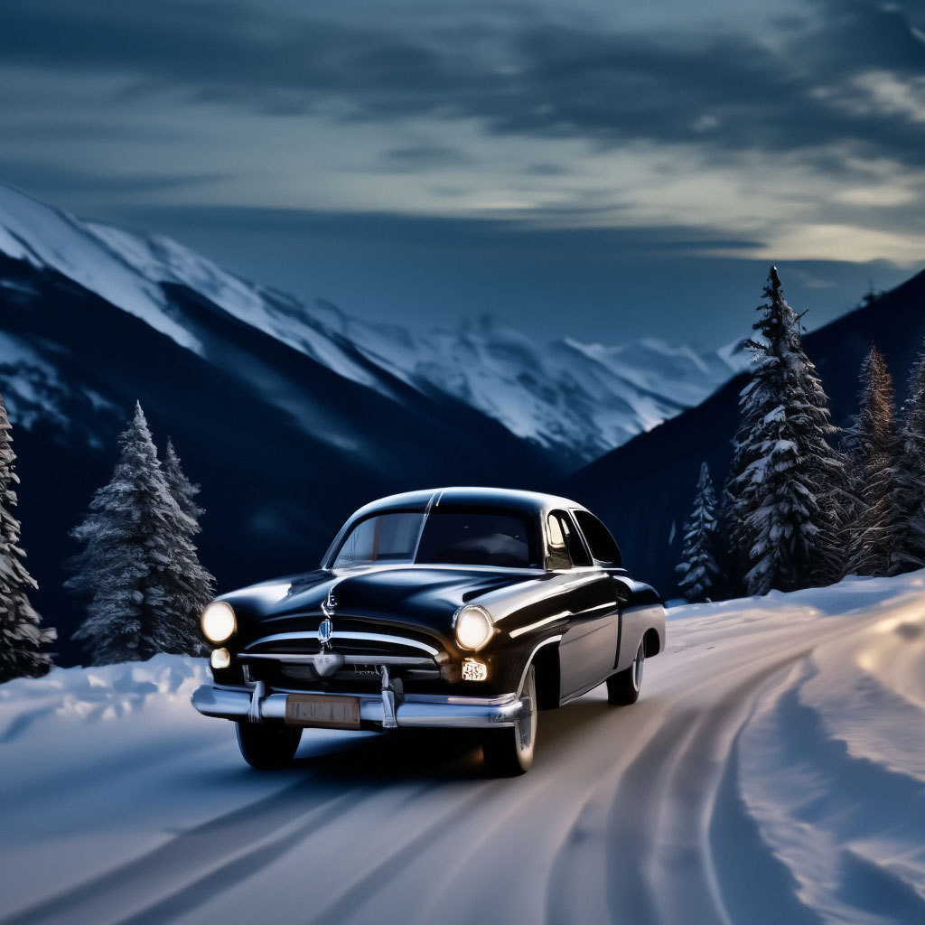"GAZ-12 "ZiM", winter fairy tale, mountains,snow, night ,moon ,top view ...