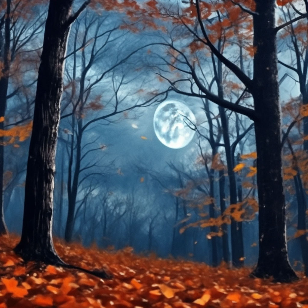 "Autumn night,strong wind with clear sky,cold moon,stars,swirling ...