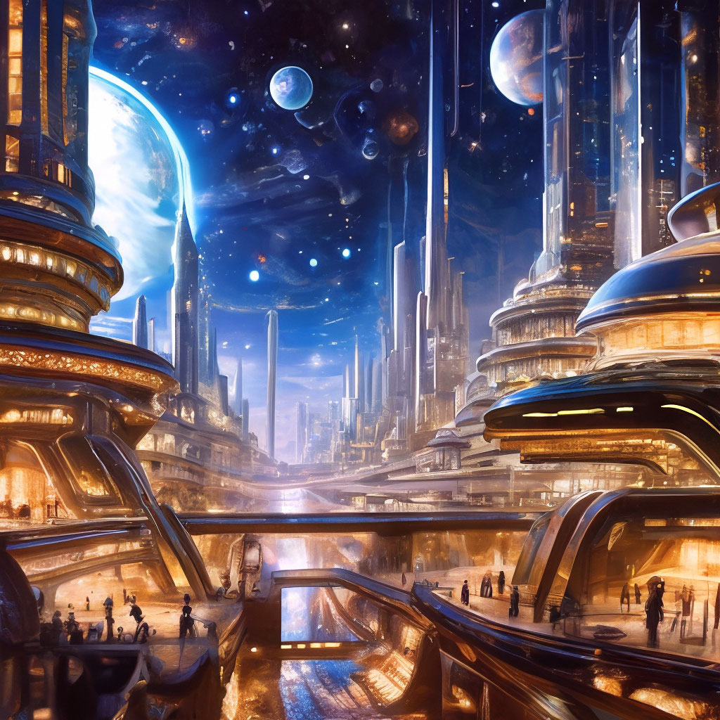 "Galactic city, starfall, lots of details" — image created in Shedevrum