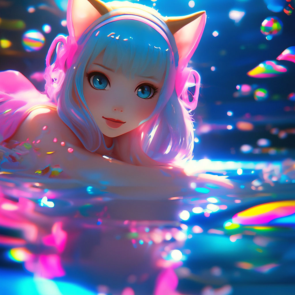 "Underwater, art, anime, cat-girl anime, fairy tale, transparency ...