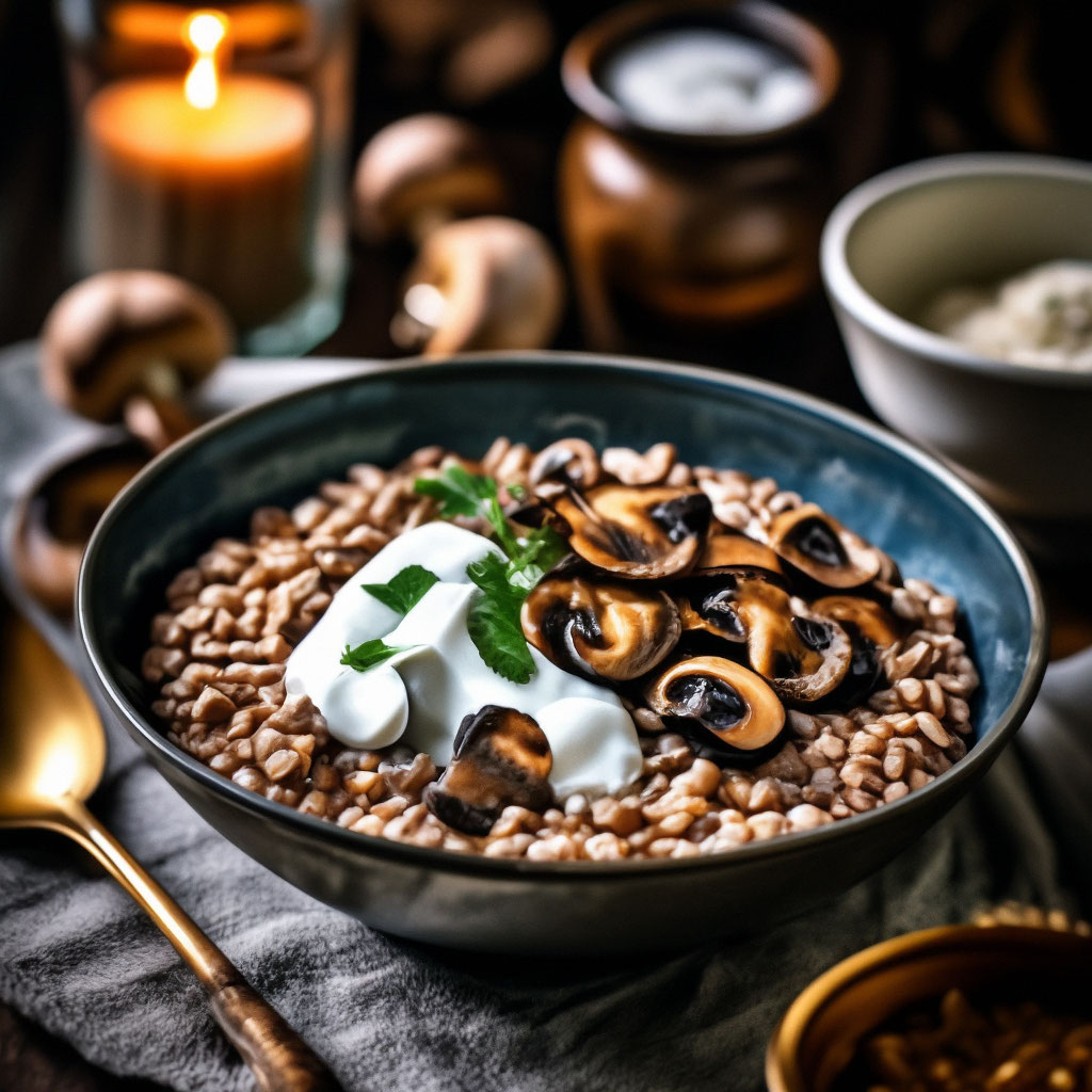 "🌞🌞🌞 dining table, buckwheat porridge with mushrooms, sour cream ...