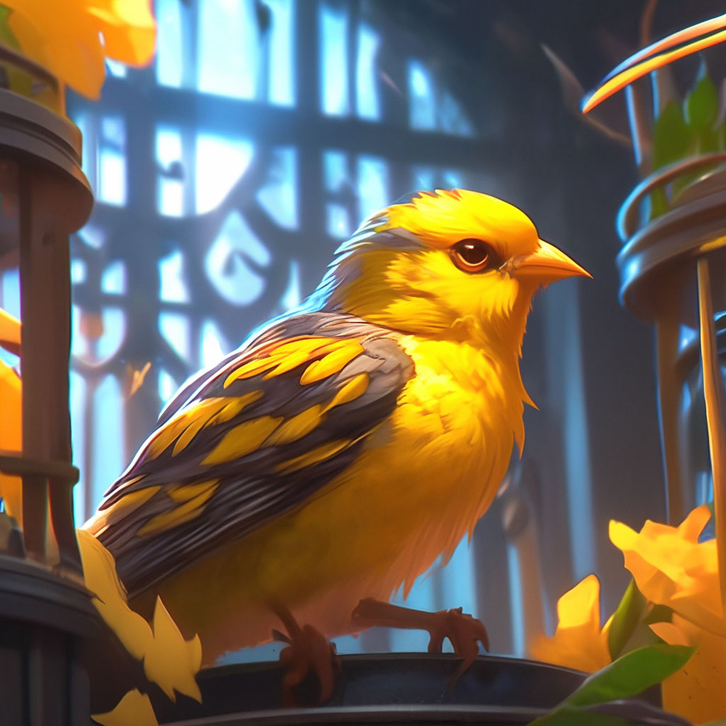 "Beautiful bird in a cage,with canary-colored hair, intricate, elegant ...