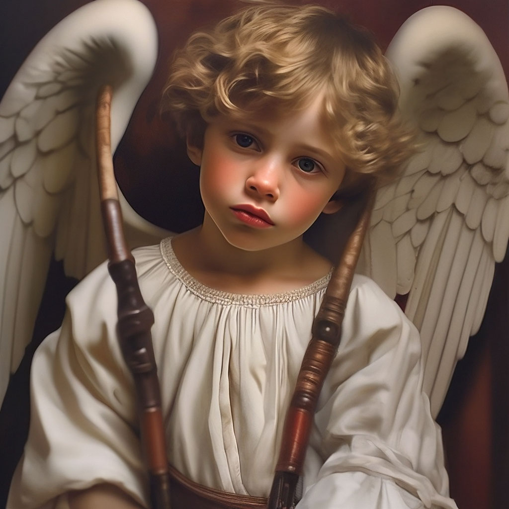 "Sad angel boy medieval realism" — image created in Shedevrum