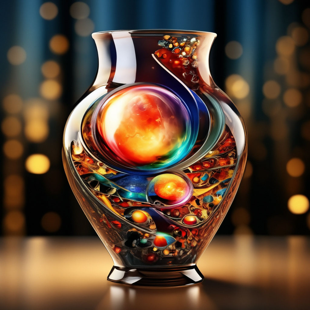 "Digital painting, convex composition, fractal lunar glass vase with ...