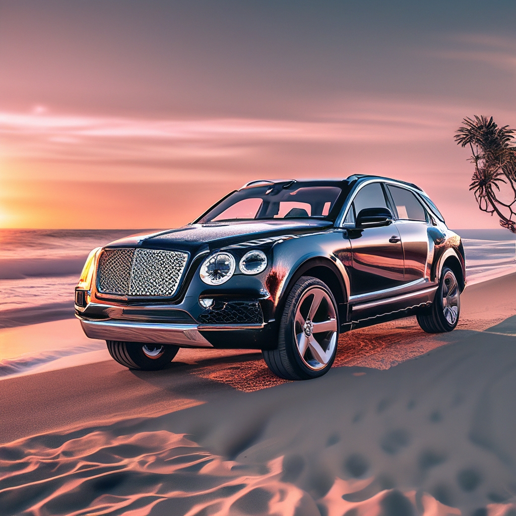 "Black bentley bentaiga, riding on the pink sea sunset, professional ...