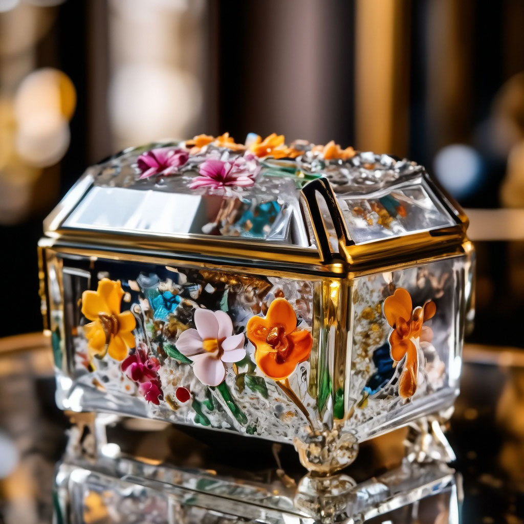 "Crystal casket inlaid with diamonds and precious stones, inside in a ...