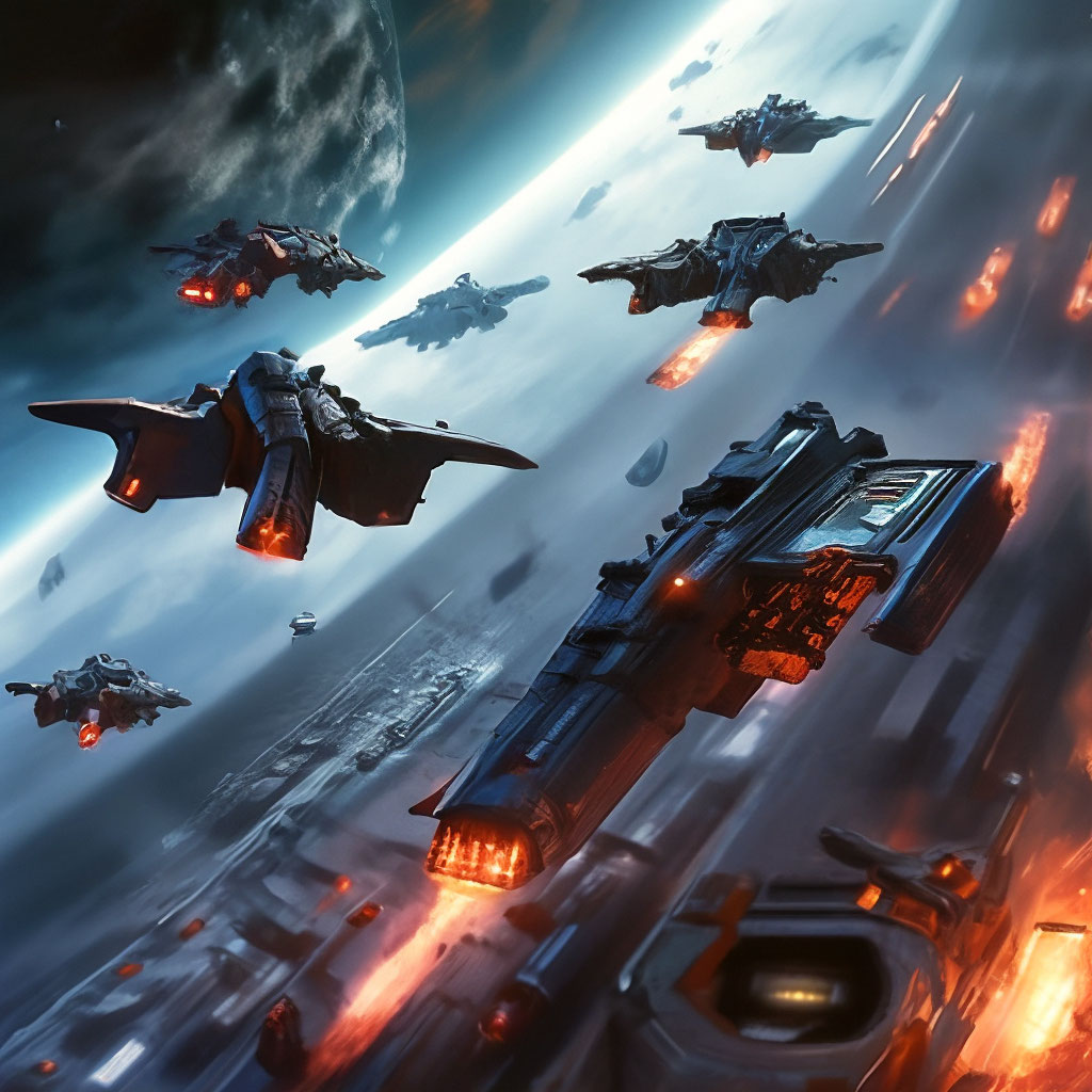 "Space battle of two flotillas" — image created in Shedevrum