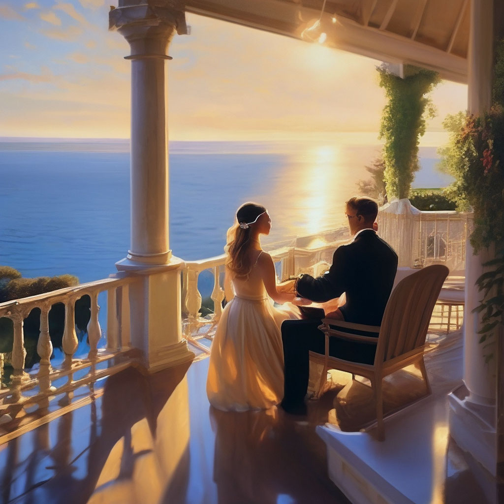 "Above the sea, the Viscount and the Viscountess were sitting on the ...