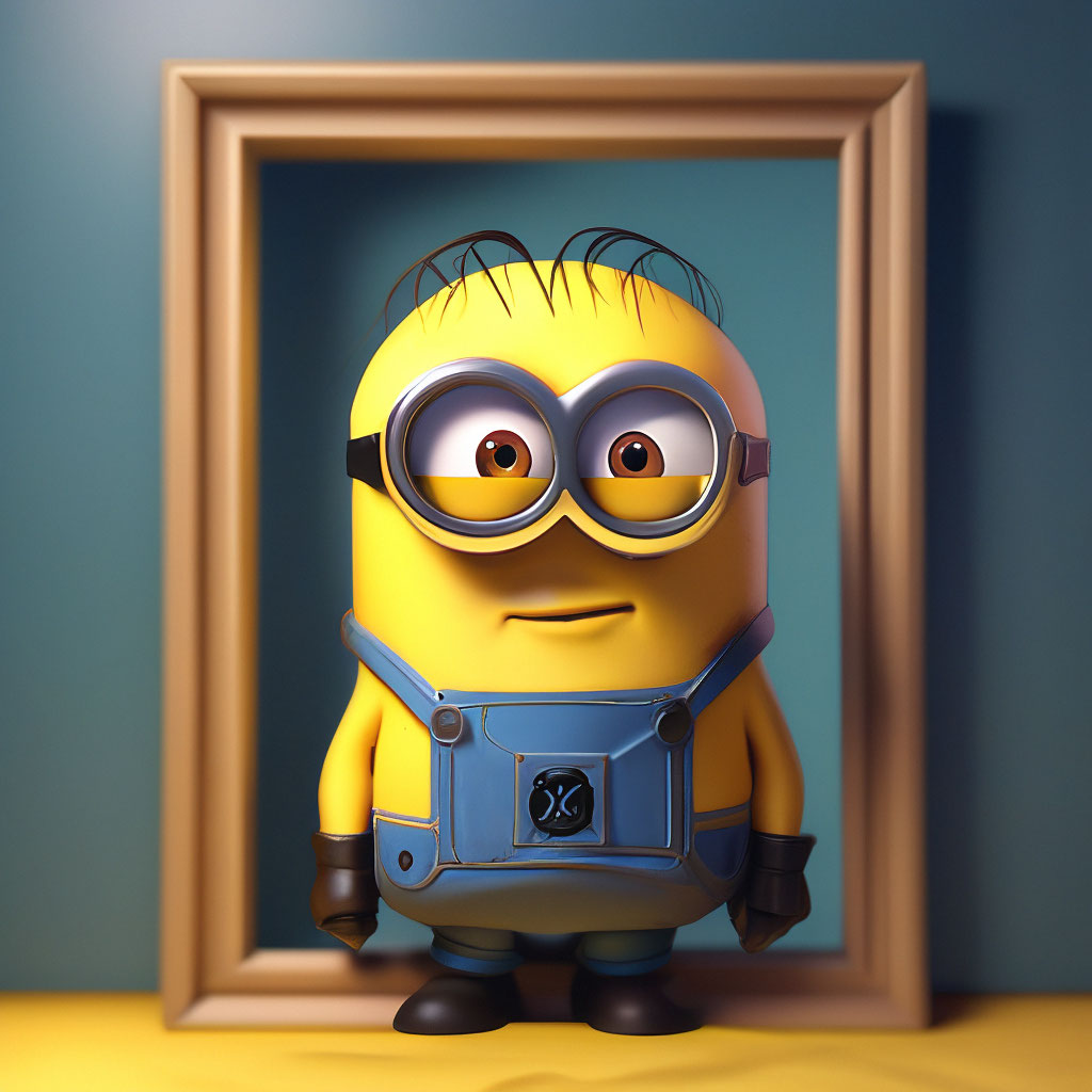 "Minion looks into the frame,close-up illustration, realistic" — image ...