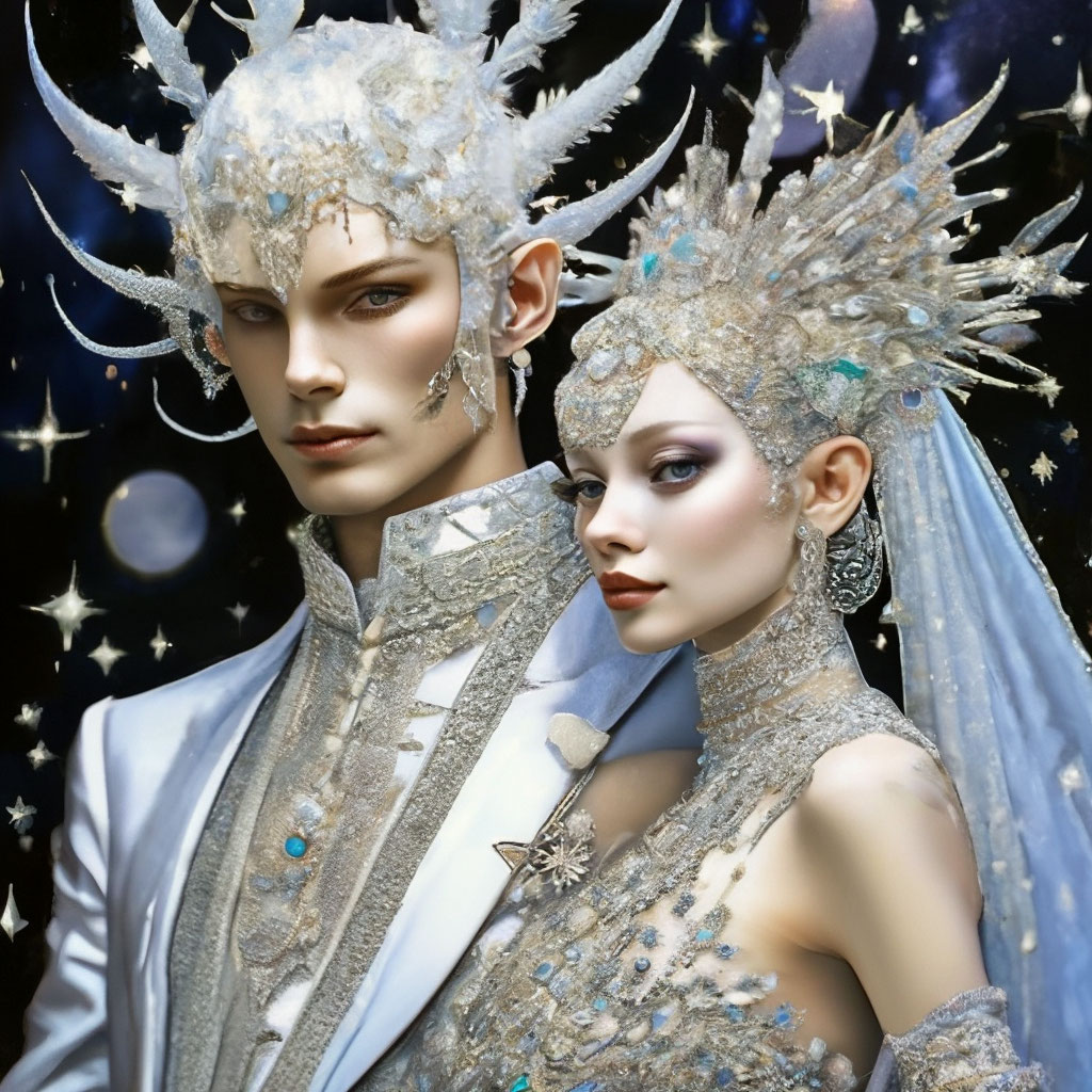 "Elf wedding, bride and groom, full-length, big eyes, fine lines ...