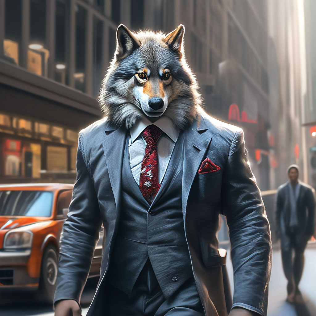 "Boss wolf on the street high detail, sharpness, 8k, clarity, pixel ...