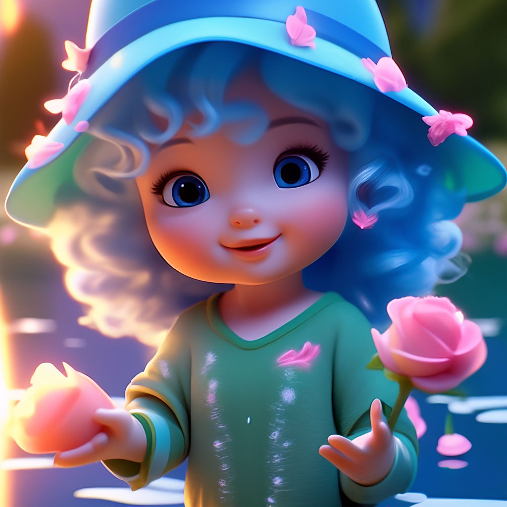 "Beautiful+, cute+, gentle+, luminous+, anthropomorphic blue+ ...