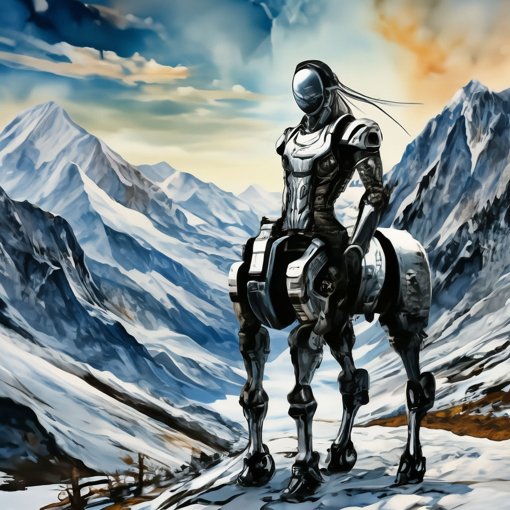 "Metal cyborg Centaur of the future, white iron, Steampunk futuristic ...