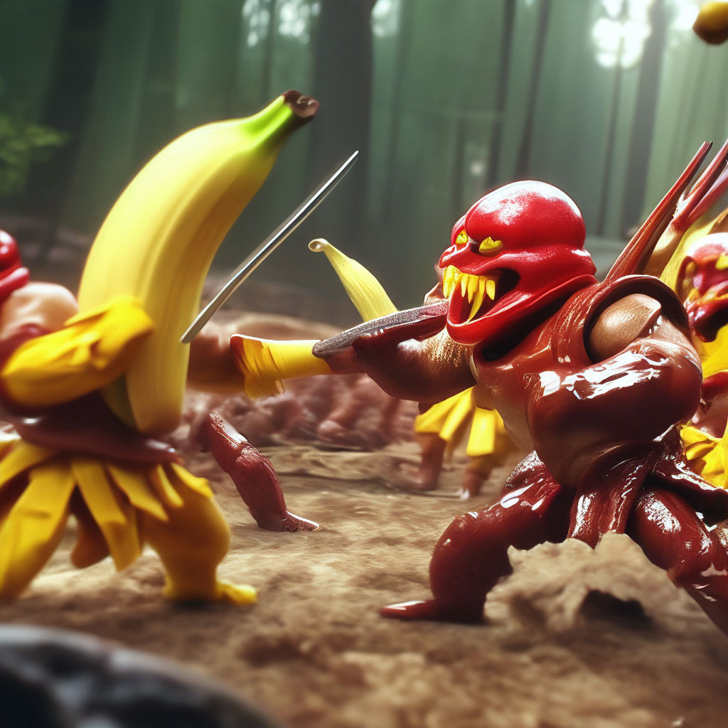 "Sausage warriors fight epic banana warriors ,battle to the death ...