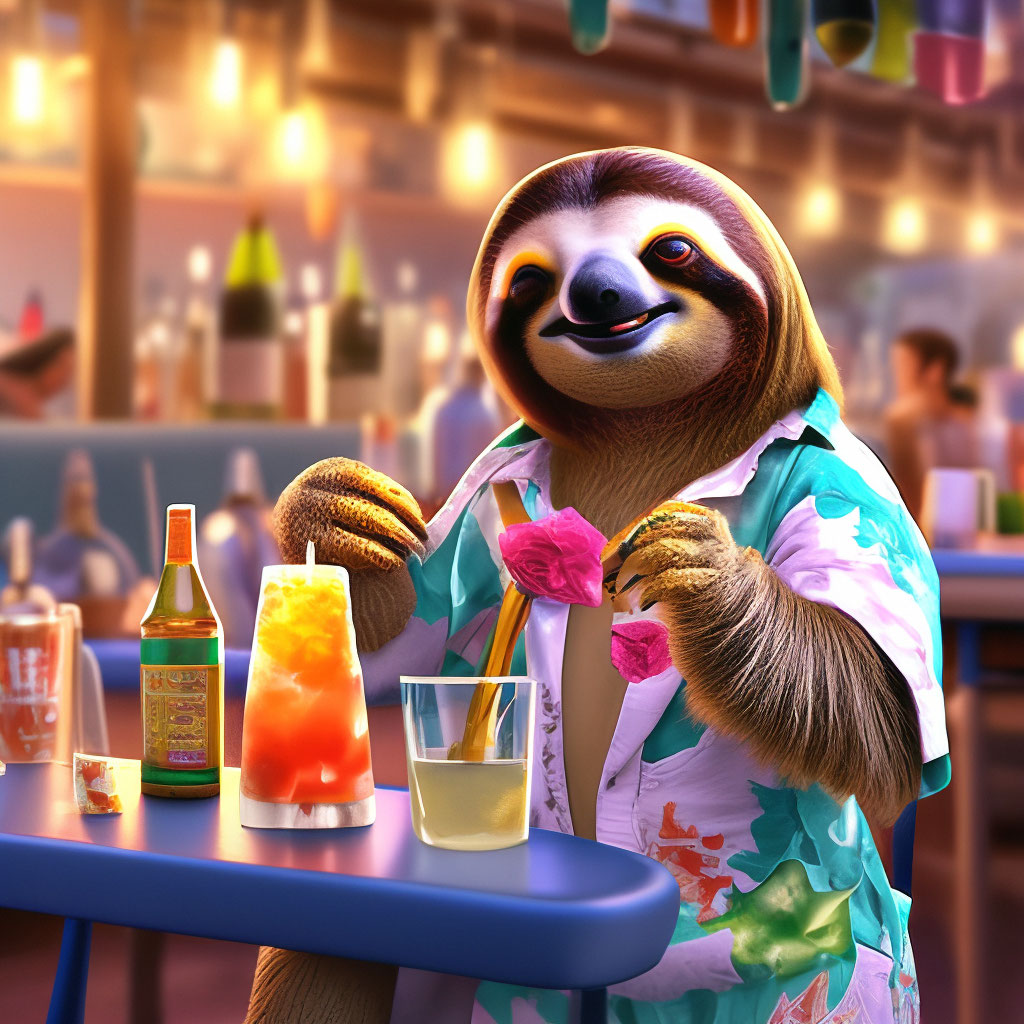 "🦥 a very drunk sloth in a beautiful Hawaiian shirt tries different ...