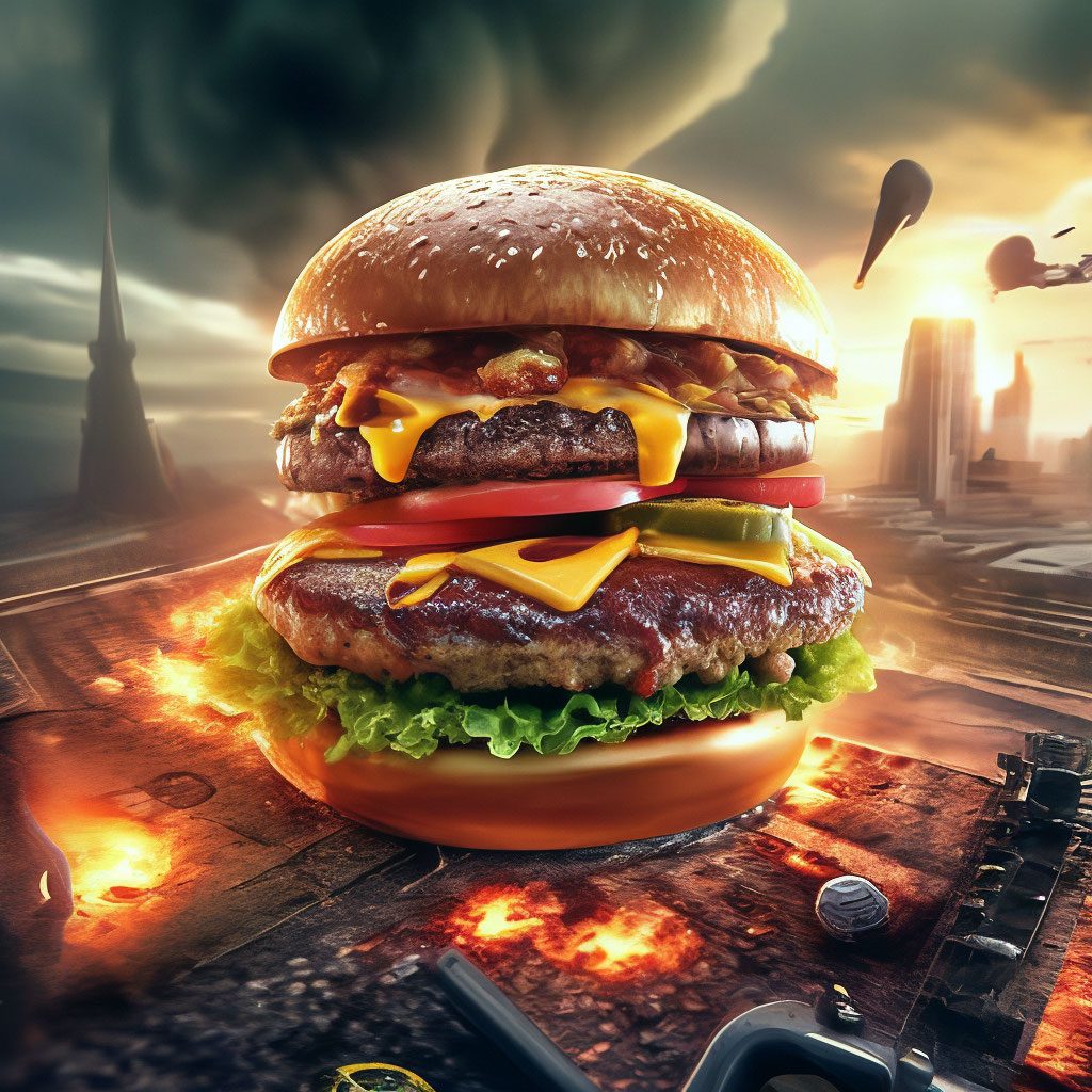 "Mad burger nuclear apocalypse" — image created in Shedevrum