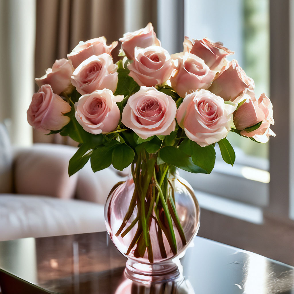 "Bouquet of light pink shiny roses" — image created in Shedevrum
