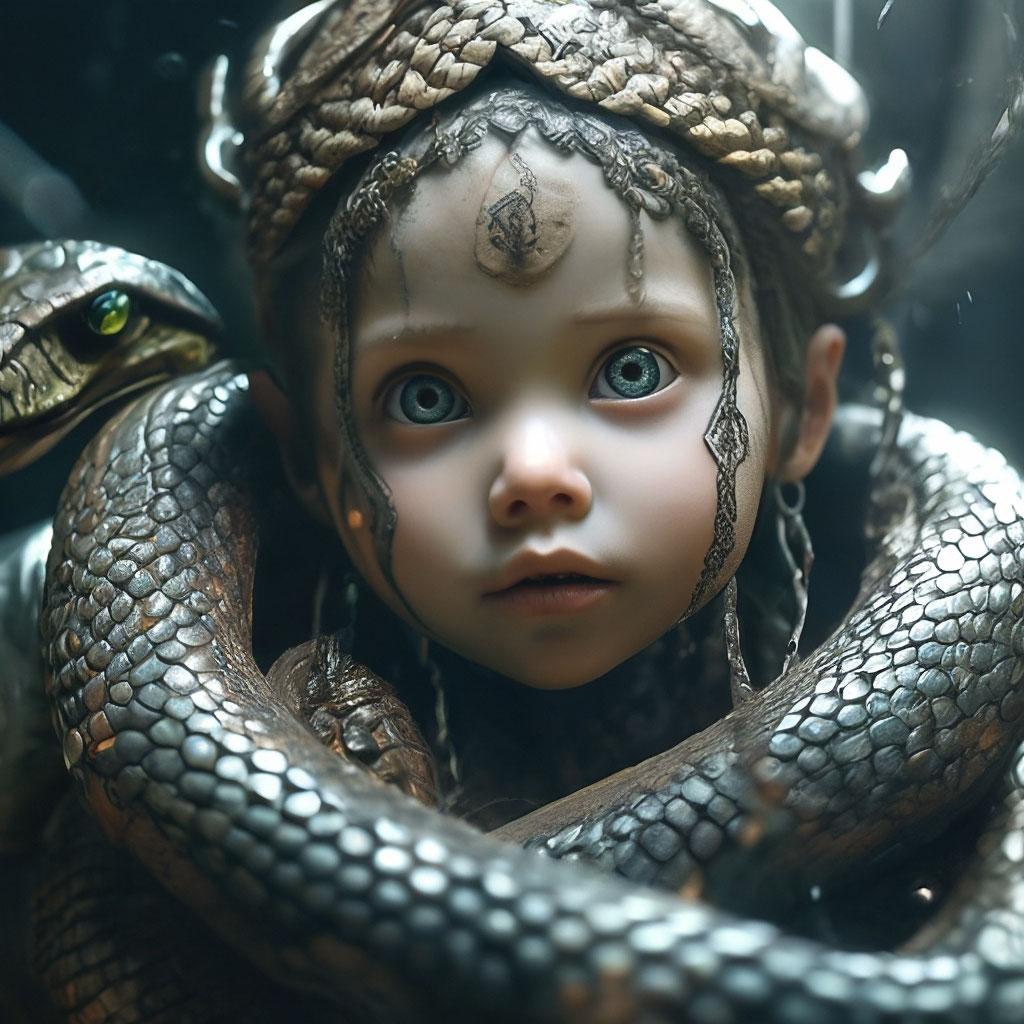 "Snake child, Megarealism, high detail, anthropomorphic, horror ...